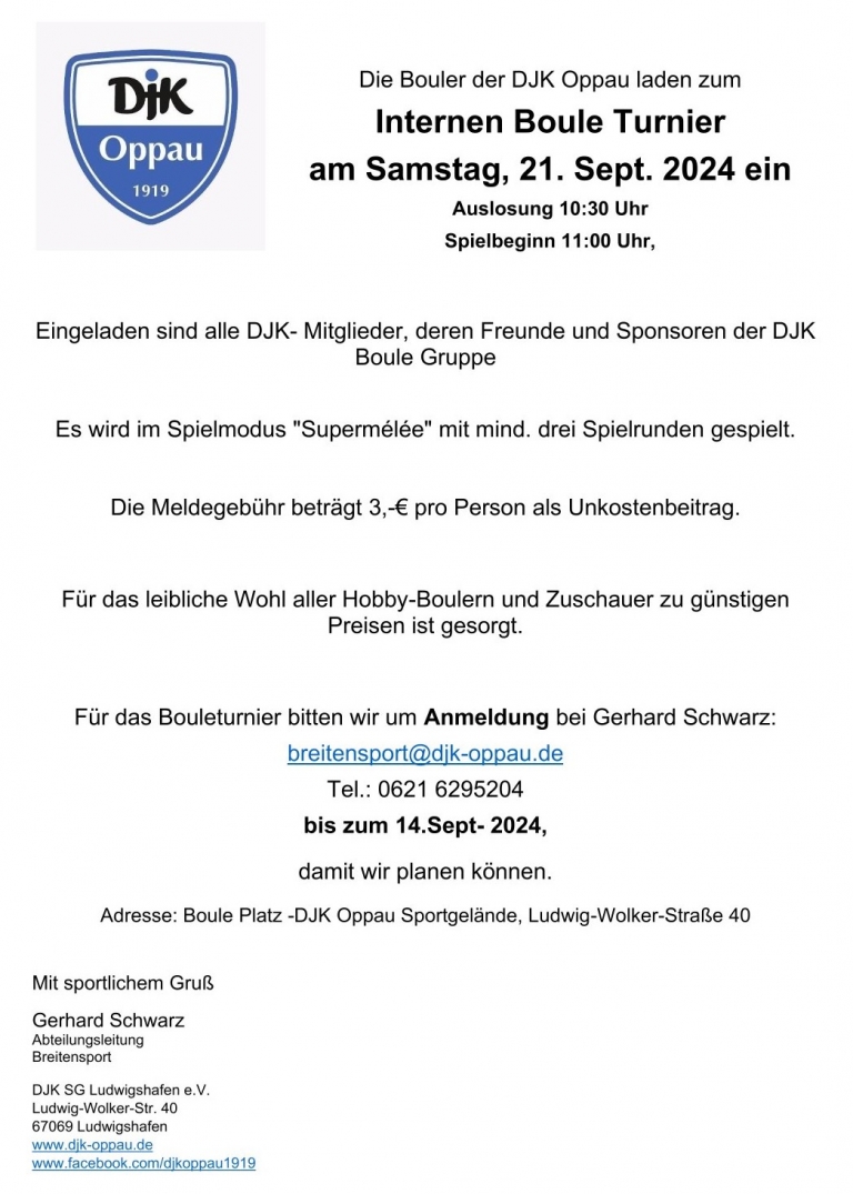 Einladung „Internes Boule-Turnier“ am Samstag, den 21.09.2024 | DJK-Oppau